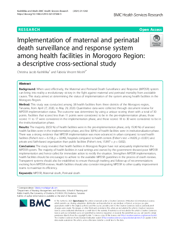 (PDF) Implementation of maternal and perinatal death surveillance and ...