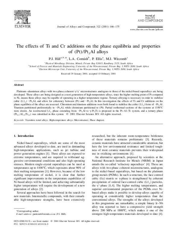 (PDF) The effects of Ti and Cr additions on the phase equilibria and properties of (Pt)/Pt3Al alloys