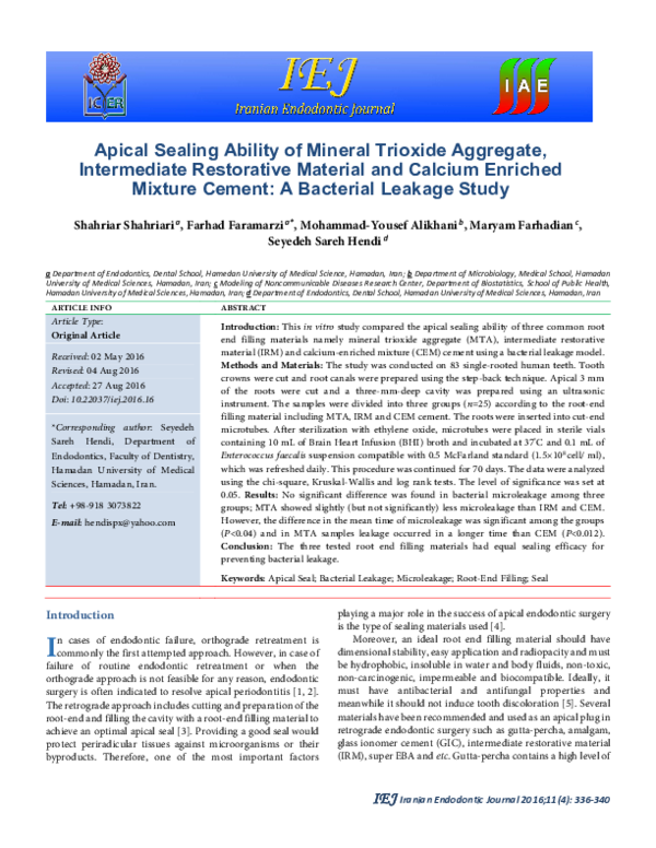 (PDF) Apical Sealing Ability of Mineral Trioxide Aggregate ...