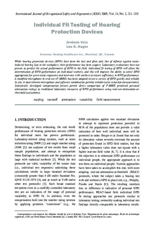 (PDF) Individual fit testing of hearing protection devices