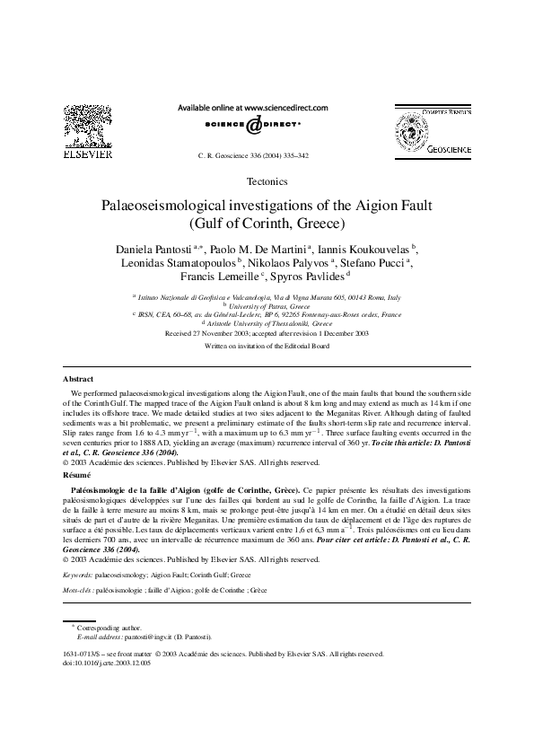 (PDF) Palaeoseismological investigations of the Aigion Fault (Gulf of ...