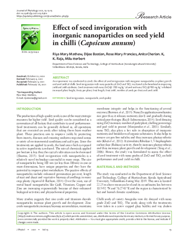(PDF) Effect of seed invigoration with inorganic nanoparticles on seed ...