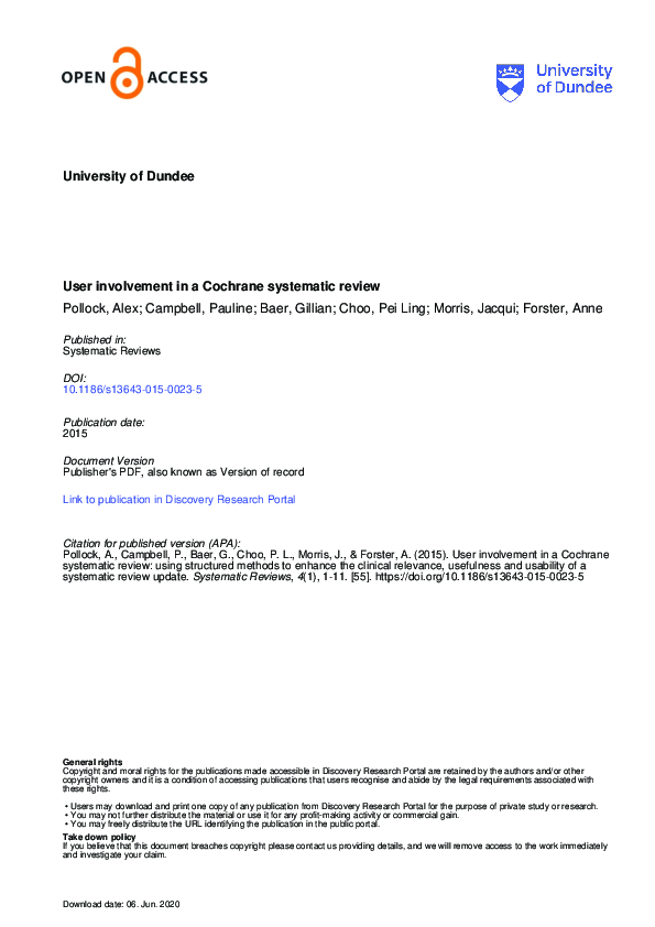 (PDF) User involvement in a Cochrane systematic review: using ...