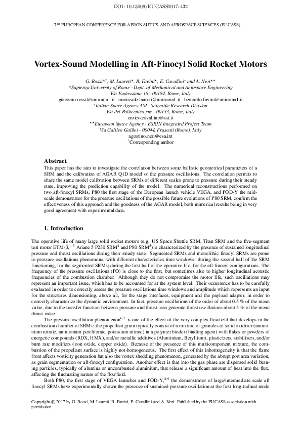 (PDF) Vortex-Sound Modelling in Aft-Finocyl Solid Rocket Motors