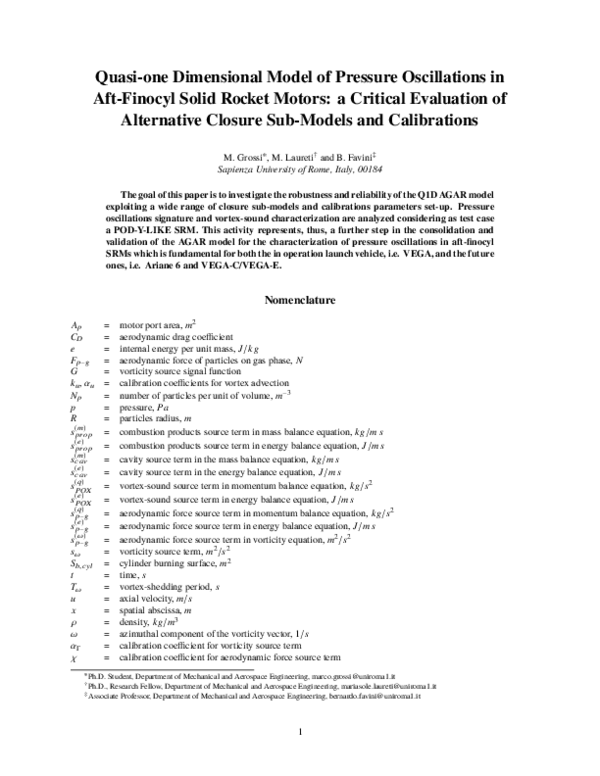 (PDF) Quasi-one Dimensional Model of Pressure Oscillations in Aft ...