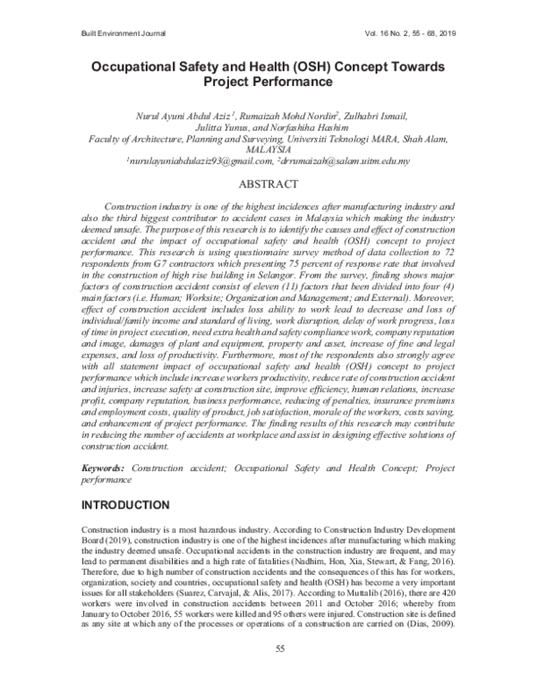 (PDF) Occupational Safety and Health (OSH) Concept Towards Project ...