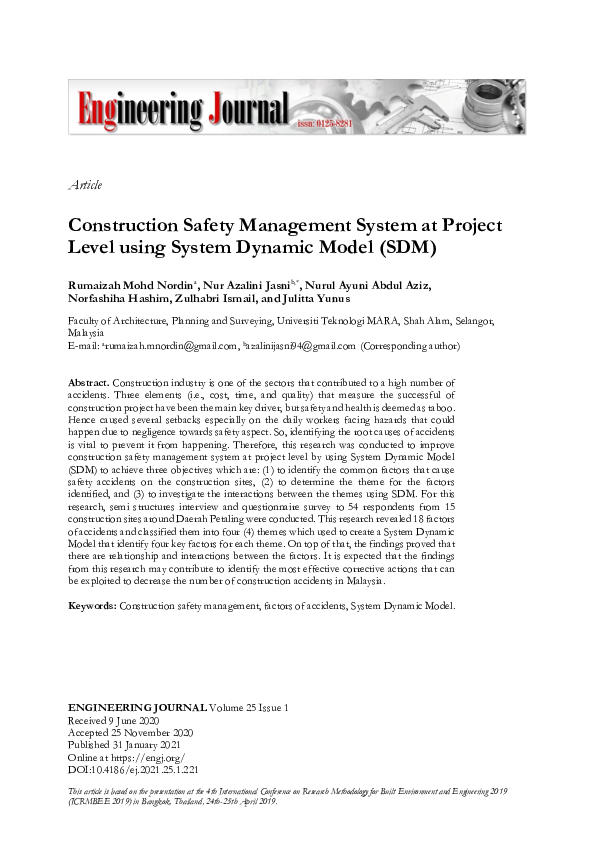 (PDF) Construction Safety Management System at Project Level using ...