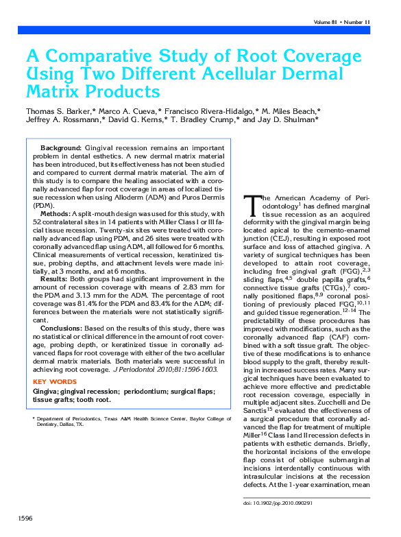 (PDF) A Comparative Study of Root Coverage Using Two Different Acellular Dermal Matrix Products