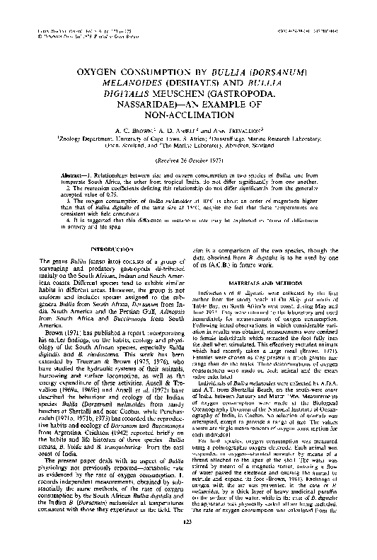 (PDF) Oxygen consumption by Bullia (Dorsanum) Melanoides (Deshayes) and ...