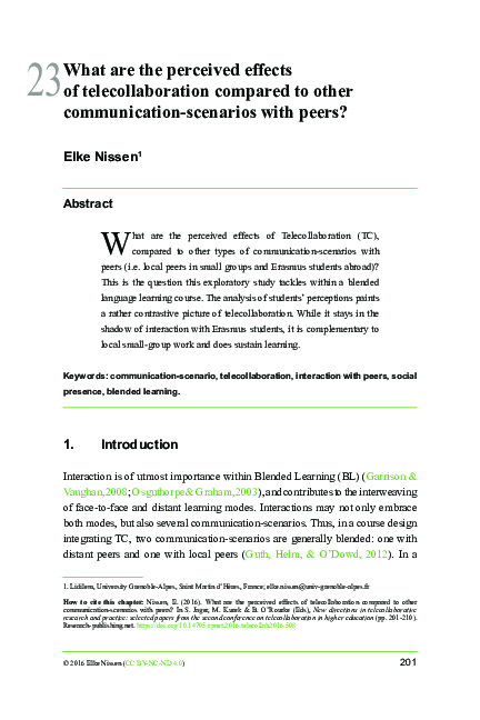 (PDF) What are the perceived effects of telecollaboration compared to ...
