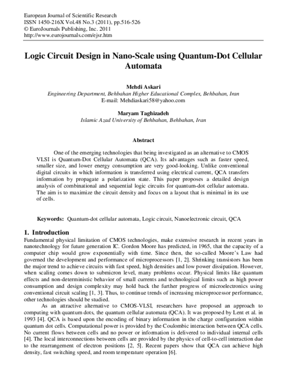 (PDF) Logic Circuit Design in Nano-Scale using Quantum-Dot Cellular Automata