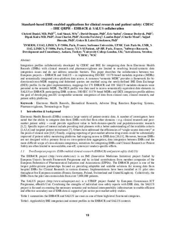 (PDF) Standard-based EHR-enabled applications for clinical research and ...