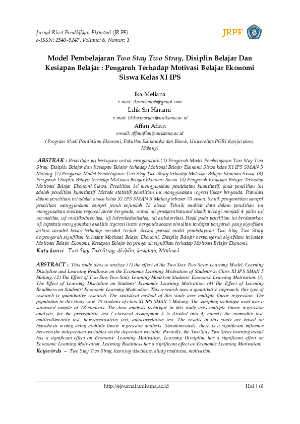 (PDF) Model pembelajaran two stay two stray, disiplin belajar dan ...
