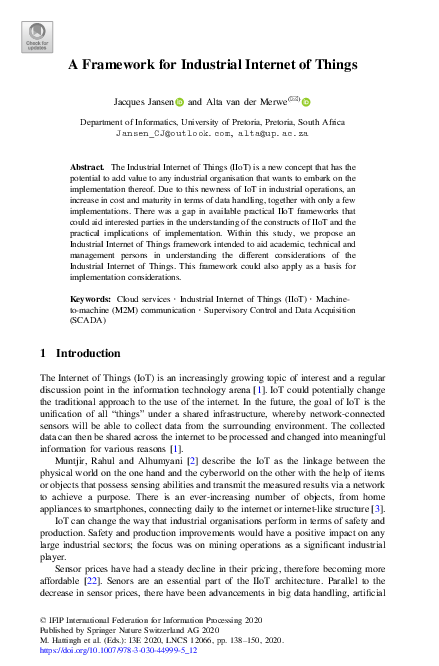 (PDF) A Framework for Industrial Internet of Things