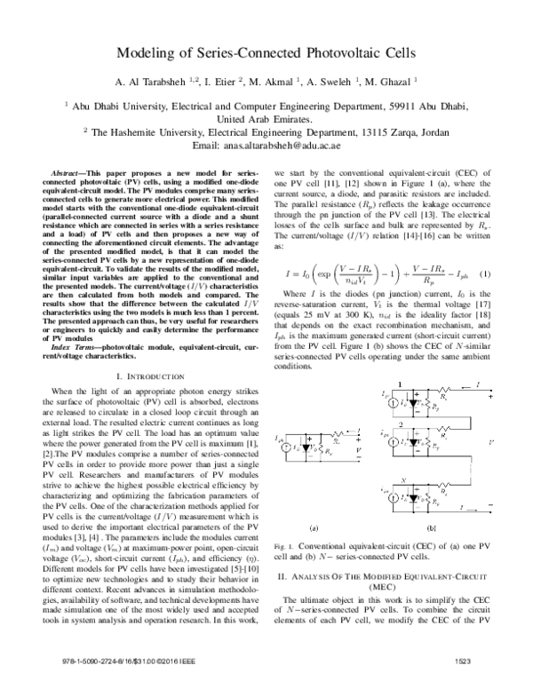 (PDF) Modeling of series-connected photovoltaic cells