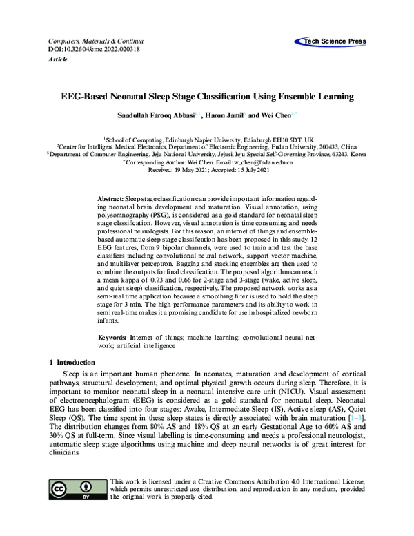 (PDF) EEG-Based Neonatal Sleep Stage Classification Using Ensemble Learning