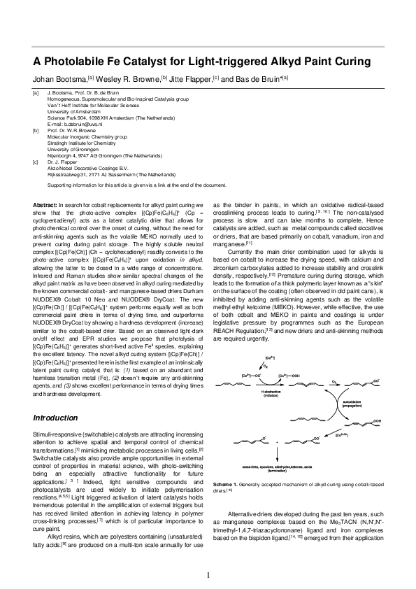 (PDF) A Photolabile Fe Catalyst for Light-Triggered Alkyd Paint Curing