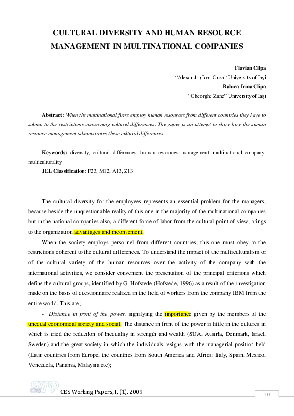 (PDF) Cultural Diversity and Human Resource Management in Multinational Companies