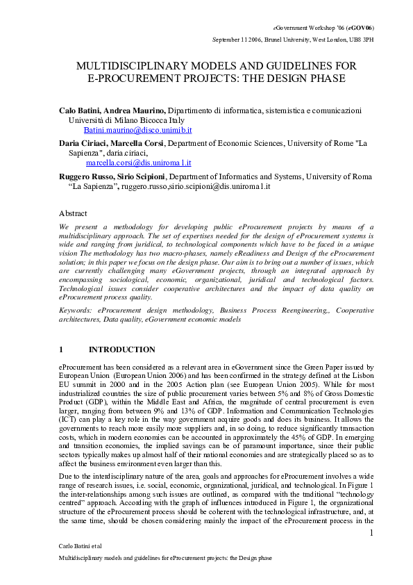 (PDF) Multidisciplinary Models and Guidelines for E-Procurement ...