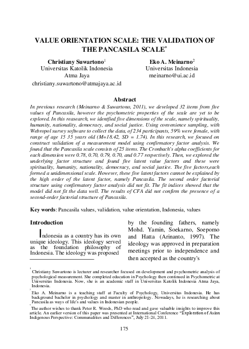 (PDF) Value Orientation Scale: The Validation Of The Pancasila Scale