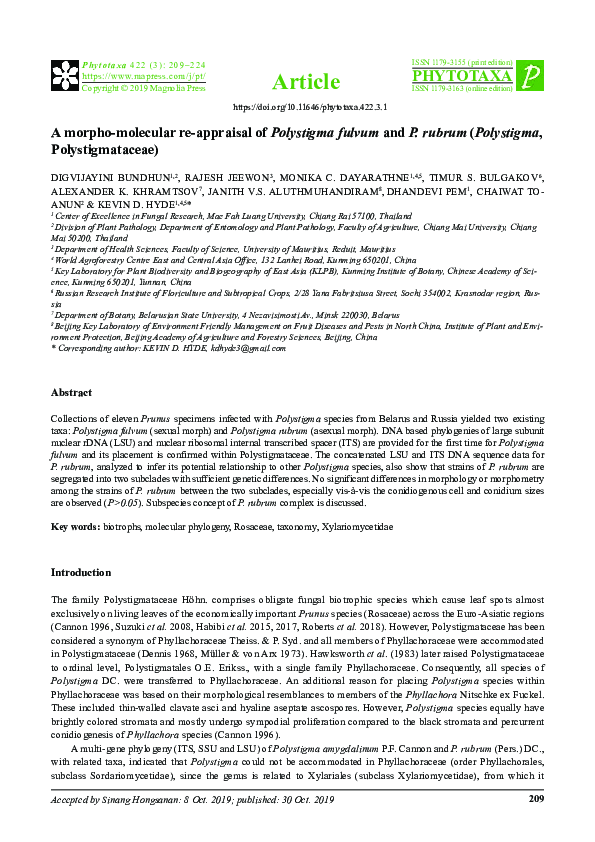 (PDF) A morpho-molecular re-appraisal of Polystigma fulvum and P ...