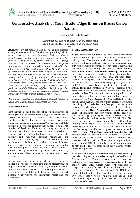 (PDF) IRJET- Comparative Analysis of Classification Algorithms on ... (PDF) IRJET- Comparative Analysis of Classification Algorithms on ...