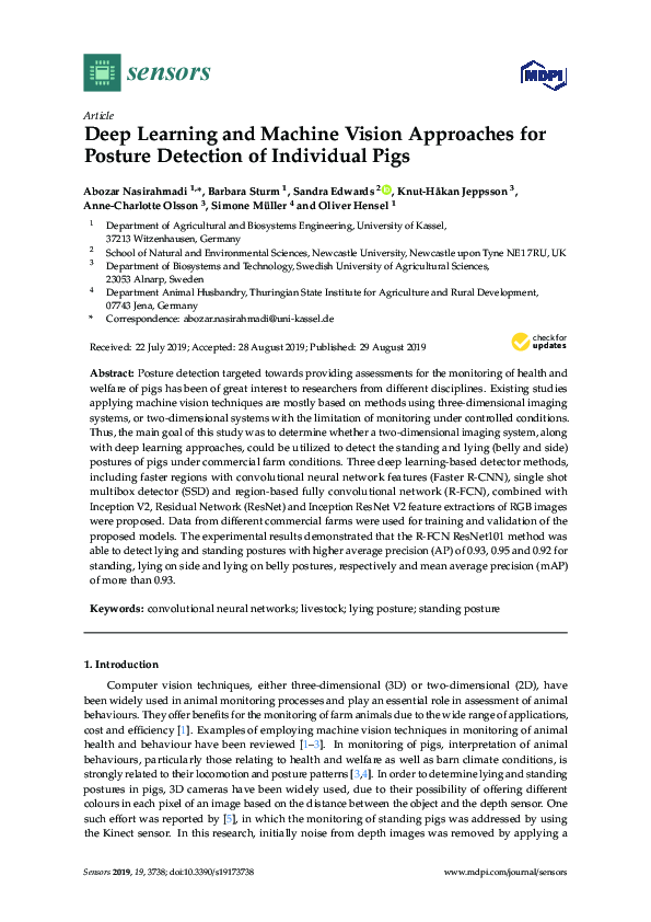 (PDF) Deep Learning and Machine Vision Approaches for Posture Detection of Individual Pigs ...