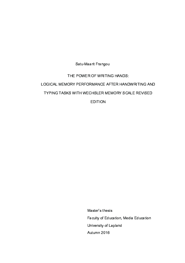 (PDF) The power of writing hands : logical memory performance after ...