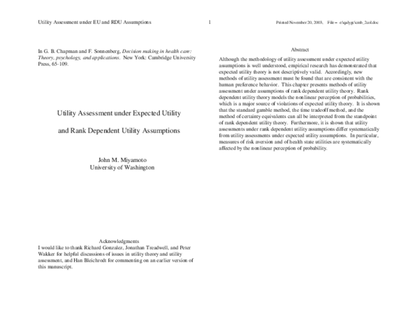 (PDF) Utility Assessment under Expected Utility and Rank Dependent ...