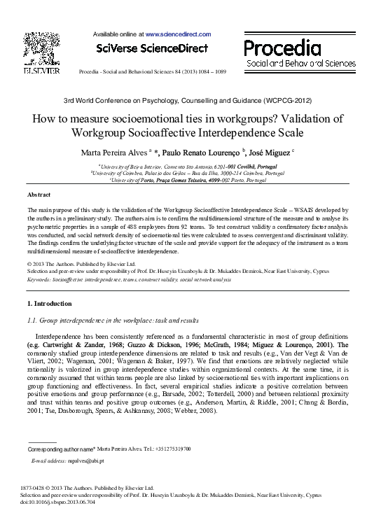 (PDF) How to Measure Socioemotional Ties in Workgroups? Validation of ...