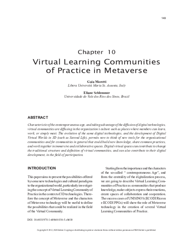 (PDF) Virtual Learning Communities of Practice in Metaverse