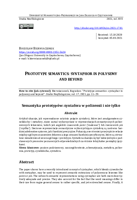 (PDF) Prototype semantics: syntaphor in polysemy and beyond