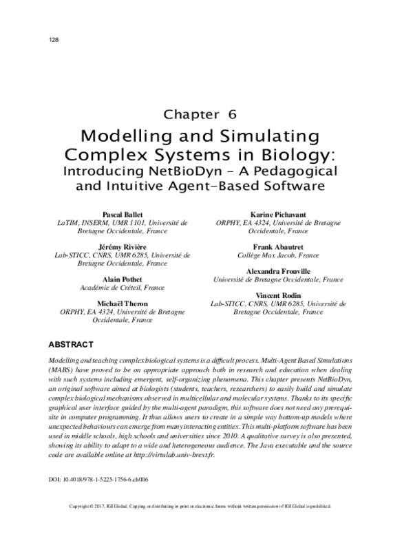 (PDF) Modelling and Simulating Complex Systems in Biology