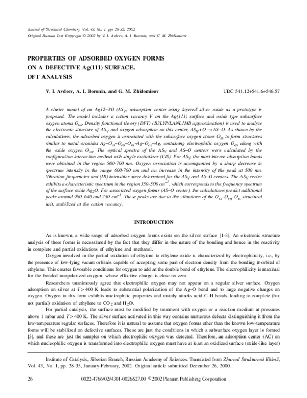 (PDF) Properties of Adsorbed Oxygen Forms on a Defective Ag(111 ...