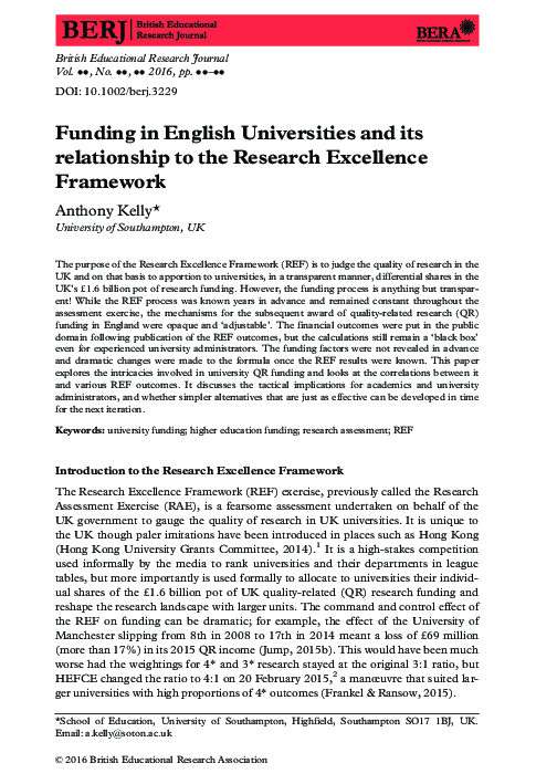 (PDF) Funding in English Universities and its relationship to the ...