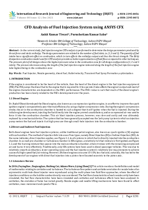 (PDF) IRJET-CFD Analysis of Fuel Injection System using ANSYS CFX