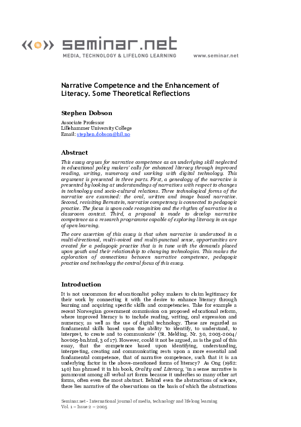 (PDF) Narrative Competence and the Enhancement of Literacy