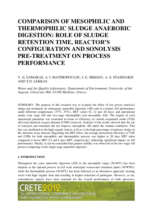 (PDF) Comparison of mesophilic and thermophilic sludge anaerobic ...