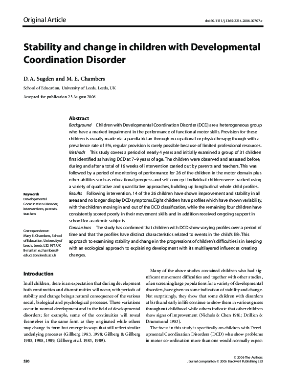(PDF) Stability and change in children with Developmental Coordination ...