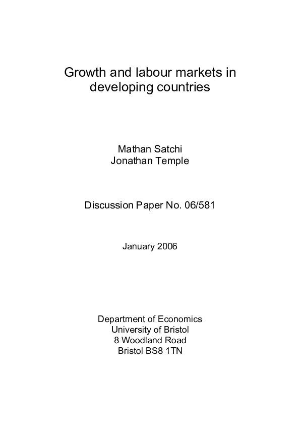 (PDF) Growth and Labour Markets in Developing Countries