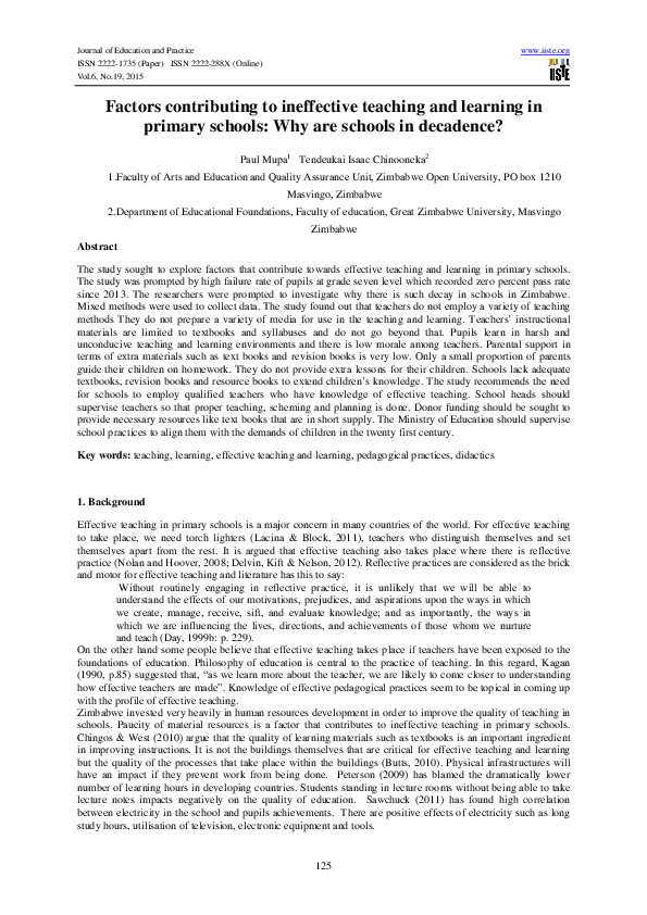 (PDF) Factors Contributing to Ineffective Teaching and Learning in ...