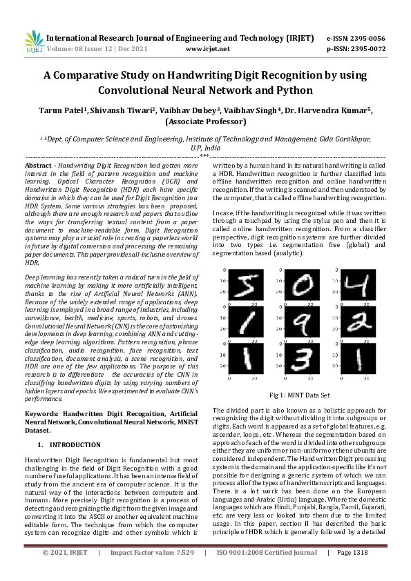 (PDF) IRJET- A Comparative Study on Handwriting Digit Recognition by using Convolutional Neural ...