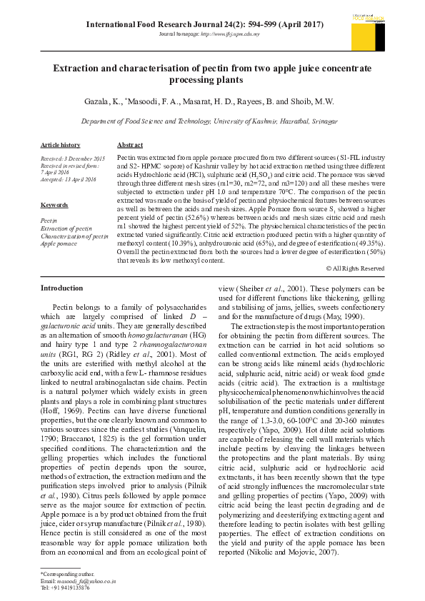 (PDF) Extraction and characterisation of pectin from pomelo peels
