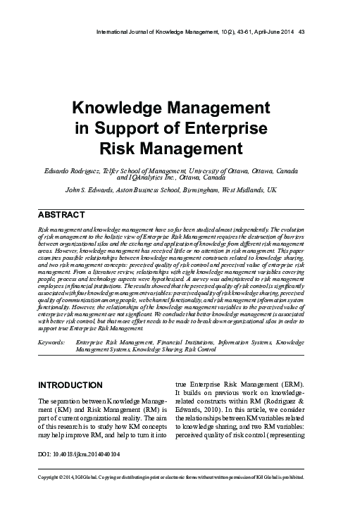 (PDF) Knowledge Management in support of Enterprise Risk Management