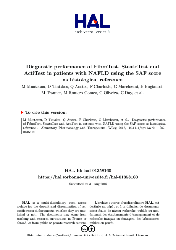 (PDF) Diagnostic performance of FibroTest, SteatoTest and ActiTest in ...