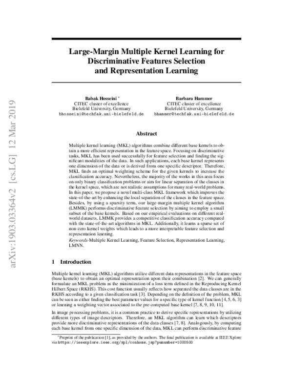 (PDF) Large-Margin Multiple Kernel Learning for Discriminative Features Selection and ...