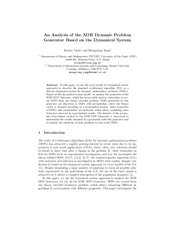 (PDF) An analysis of the XOR dynamic problem generator based on the ...
