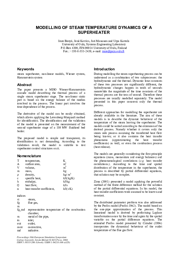 (PDF) Modelling of Steam Temperature Dynamics of a Superheater
