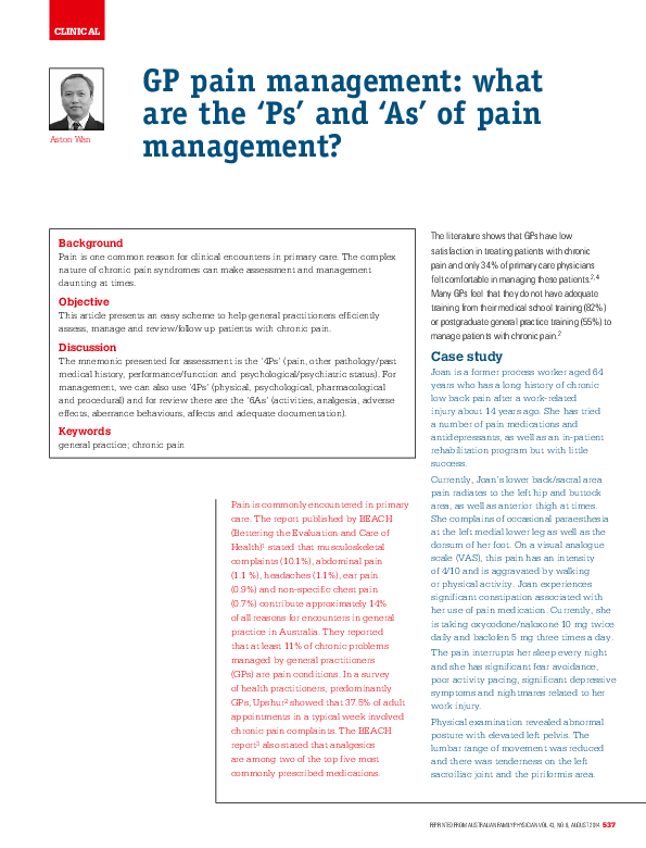 (PDF) GP pain management: what are the 'Ps' and 'As' of pain management?