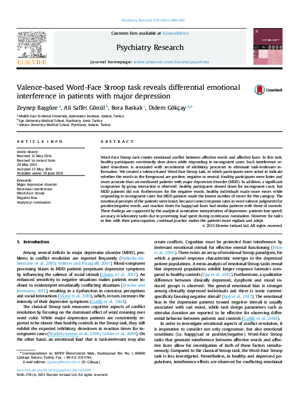 (PDF) Measuring the Emotional Conflict with a Word-Face Stroop Task